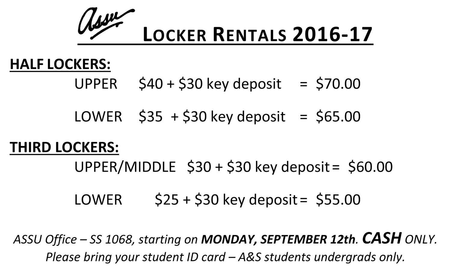 Fall-Winter Locker Rentals - Arts & Science Student Union